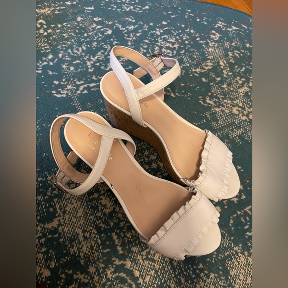 kate spade | Shoes | Kate Spade White Ruffle Wedge Sandal Heels | Poshmark